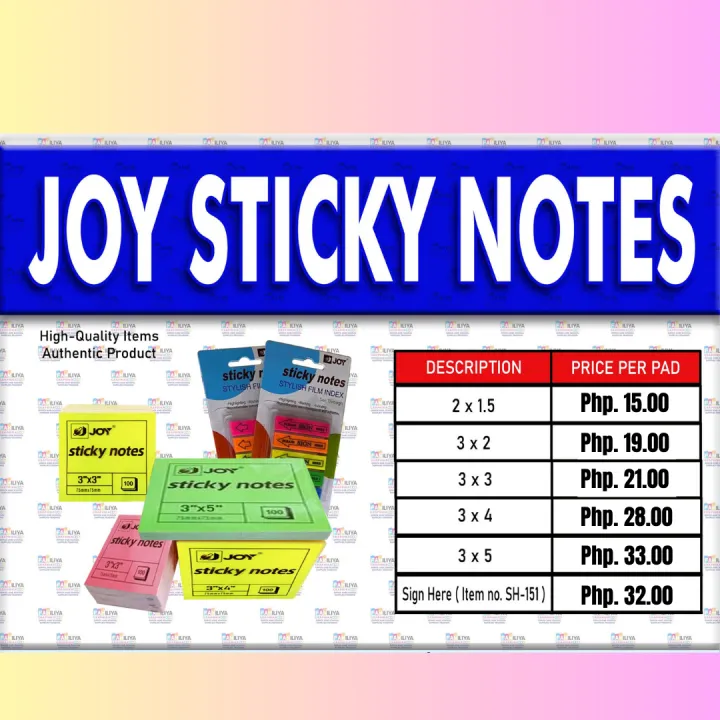 JOY STICKY NOTE PAD ASSORTED COLOR | Lazada PH