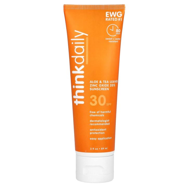 Thinkdaily Mineral Sunscreen, SPF 30 Zinc Oxide Sunscreen with Aloe ...