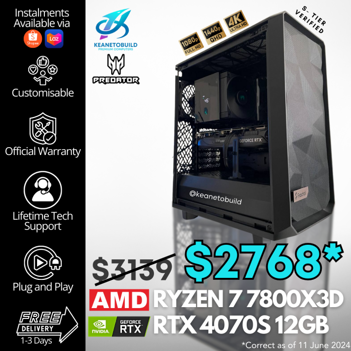 Custom Gaming PC Desktop Computer - Ryzen 7 7800X3D + RTX 4070 Super ...