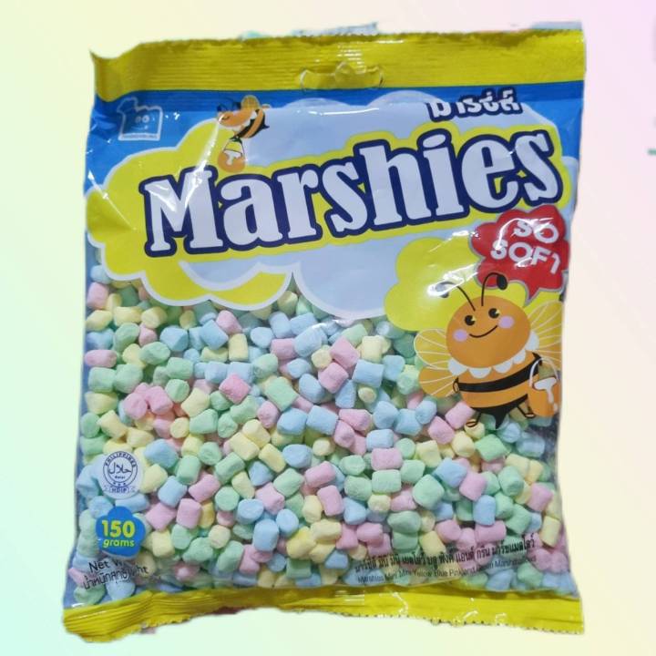 Marshmellow มาร์ชเมลโล่ เม็ดเล็กจิ๋วคละสี (เขียวฟ้าชมพูเหลือง) 150g ...
