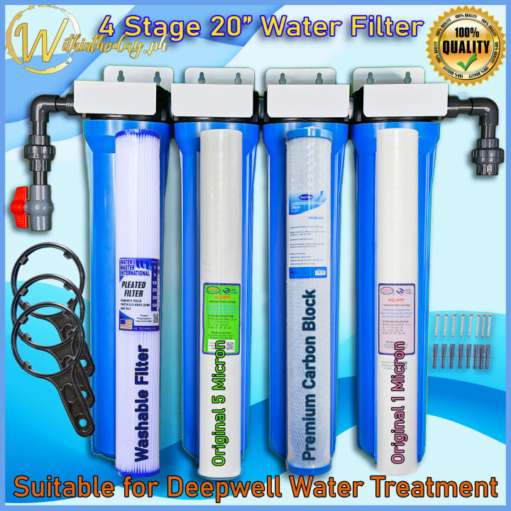 4 Stage Water Filter housing Washable Complete Set with Filters 20 inch ...