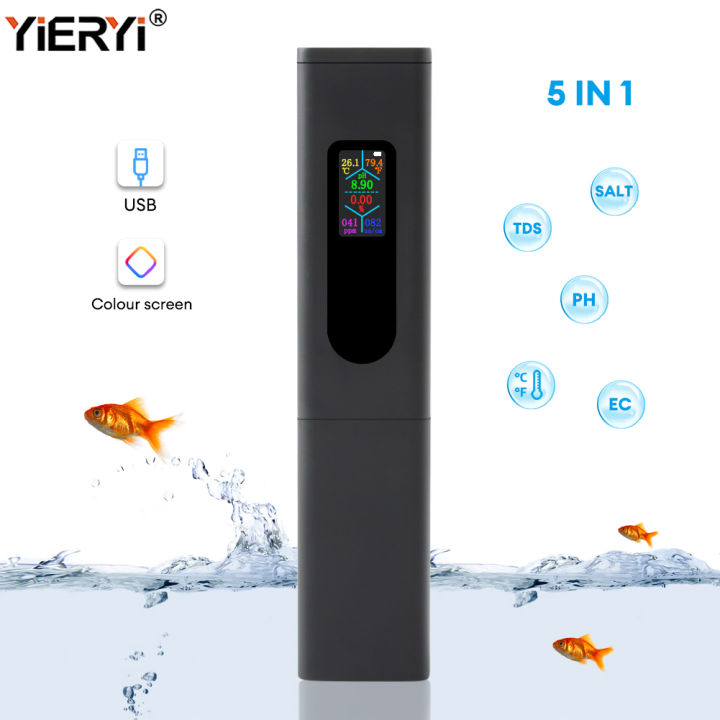 Yieryi 5-in-1 Salinity Meter Water Quality Tester PH/EC /TDS (ppm ...