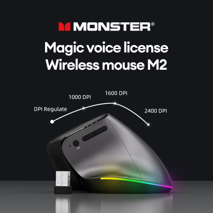 Monster M2 2.4G Wireless Bluetooth Mouse Ergonomic Vertical Mouse Mute ...