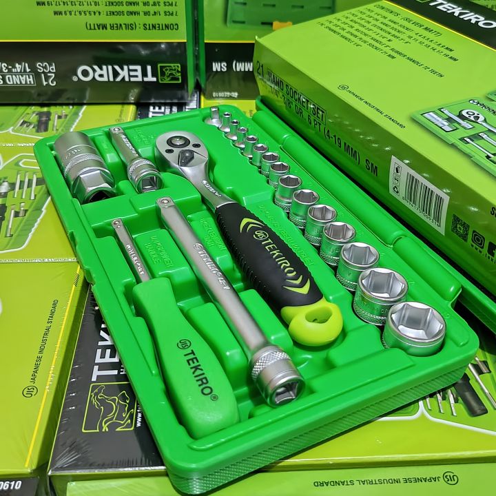 Tekiro Kunci Shock Sok Set 21Pcs Hand Socket Wrench 1/4"-1/4" DR 6 PT / Kunci Tekiro Lengkap 1 ...