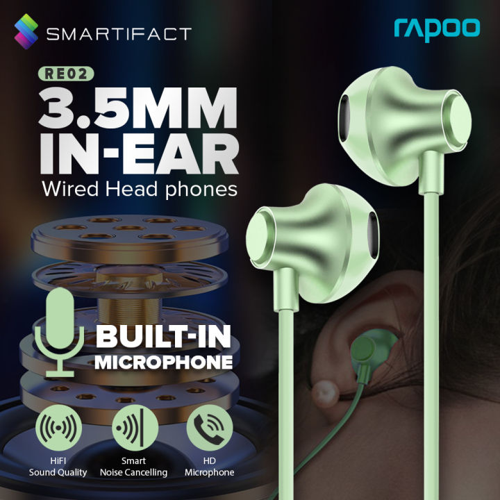 Rapoo RE02 In-Ear Headphones Original HiFi Sound Quality Headsets Smart ...