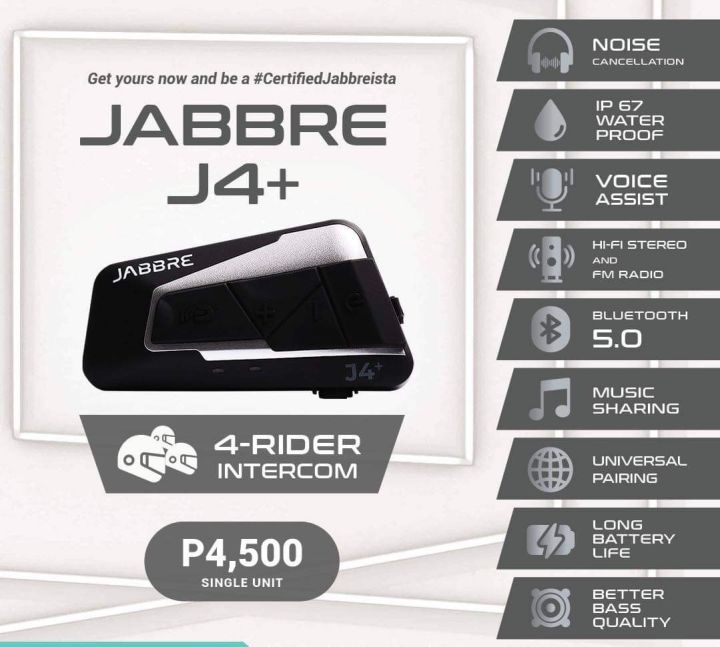 JABBRE J4 Plus | Jabbre J4+ | Motorcycle Intercom | Bluetooth 5.0 ...