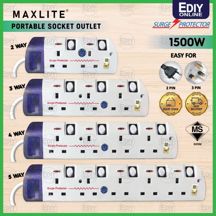 SIRIM + SURGE PROTECTOR 】 TRAILING SOCKET MAXLITE SURGE PROTECTOR MUTIPLE PLUG 2 3 4 5 GANG WAY ...