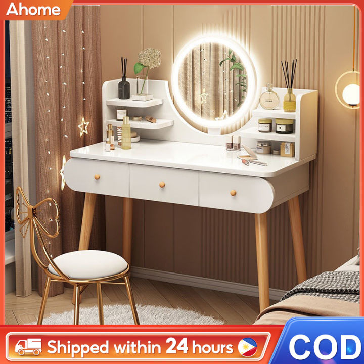 【Led Light 】Nordic Style Vanity Table With Mirror Dressing Table With ...
