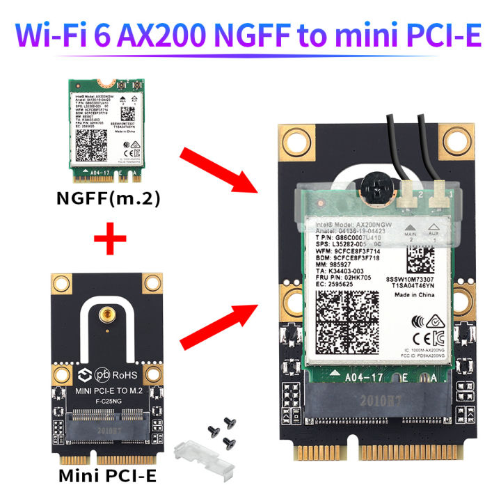 NGFF to Mini PCI-E PCIe+USB Adapter M.2 Wifi 6 Bluetooth Wireless Wlan Card Intel AX200 9260 ...