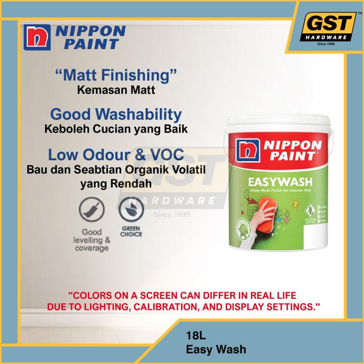 18L Nippon Paint Easy Wash 145 White Paint Wall Paint Cat Putih Murah ...