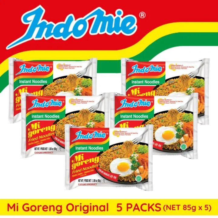 Indomie Mi Goreng Original Flavor Stir Fry Instant Noodles | 5 Pieces (Net Weight: 85g x 5 ...