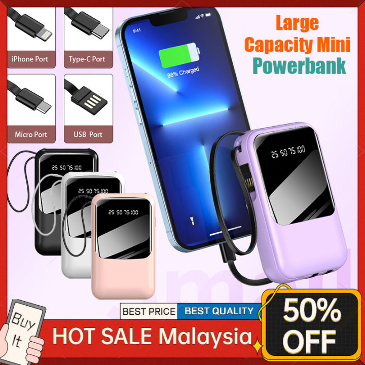 Mini Power Bank 20000mah Latest Fast Charging Built-in 3 Cables Digital ...