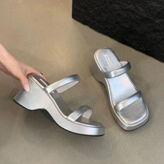 Simple Thick Soled Women's Wedge Sandals High Heels and Double Straps ...