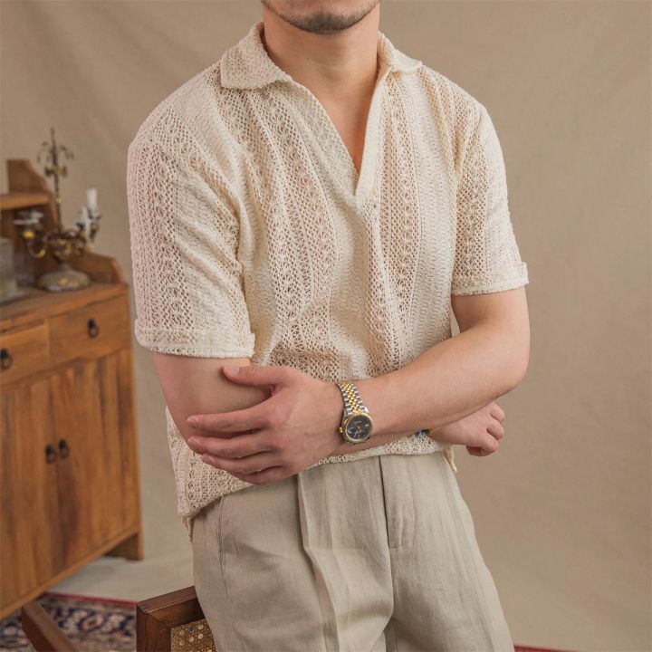 Premium Quality Lace Polo for Men See Through Short Sleeve Cotton Yarn ...