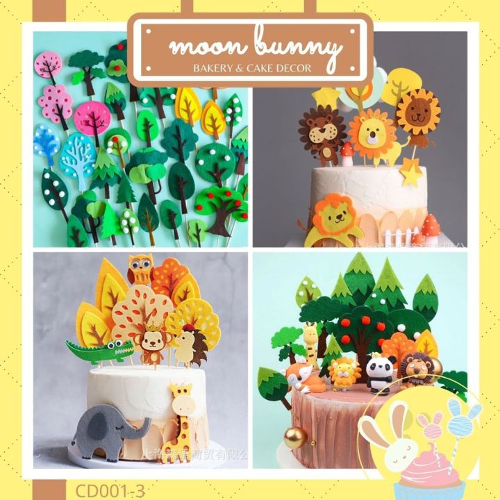 Safari Theme Forest Tree & Animal Cake Topper Blue Pink Brown Tree ...