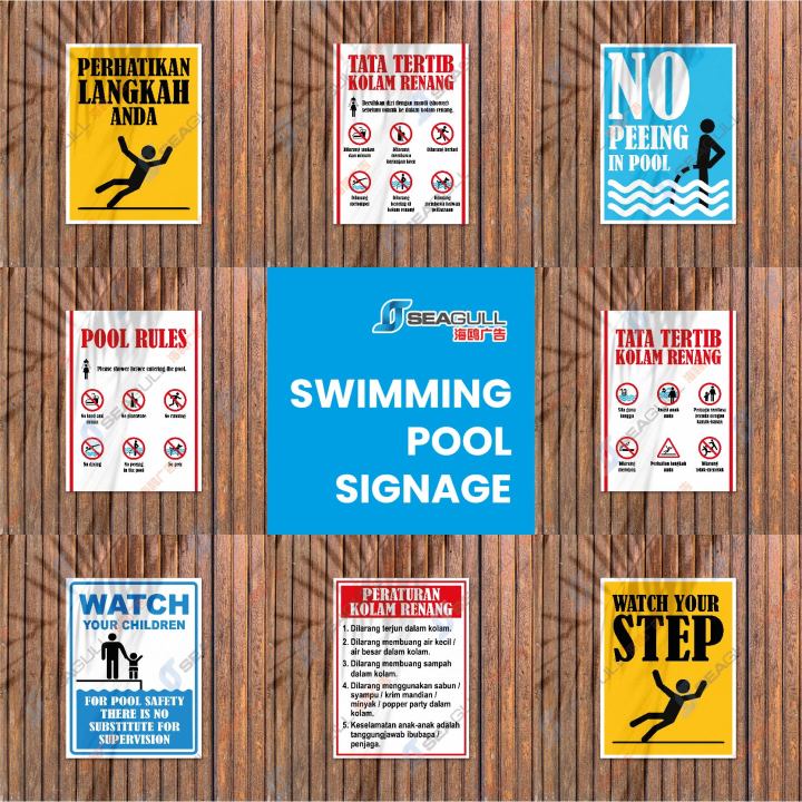 Swimming Pool Safety Signage Kolam Renang Pool Rules Sticker with Board ...