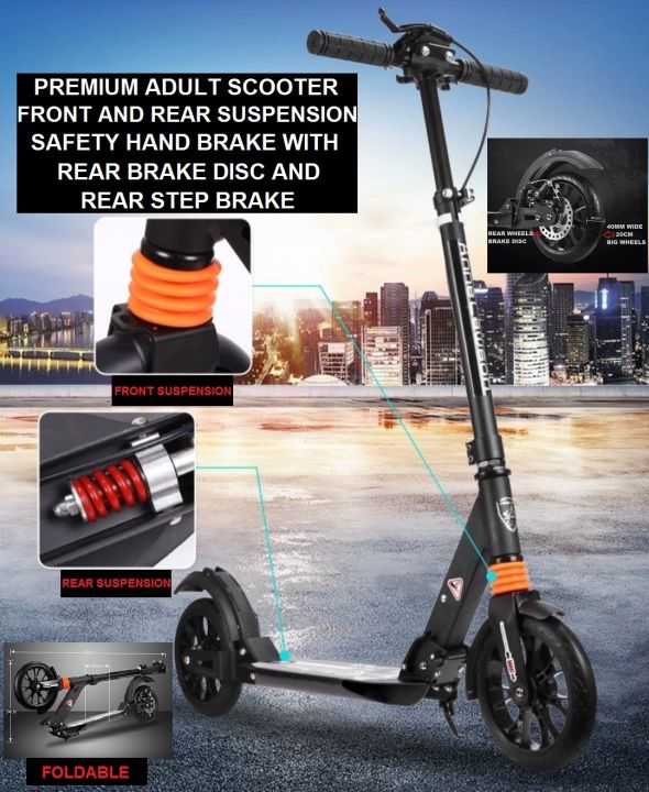Premium Foldable Adult Kick Skate Scooter Dual Suspension Large Wheels ...