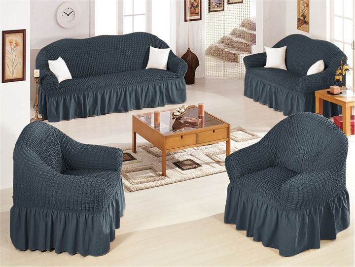 3 in 1 Set Seersucker Sofa Covers Stretchable 3 Pcs Sofa Set Cover 2 ...