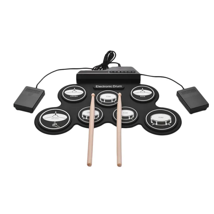 7 Pads Electric Drum Set ,Portable Roll Up Drum Kit with Drum Pedals ...