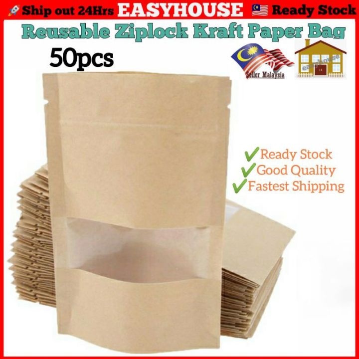 🔥LOCAL SELLER🔥50pcs Zip Kraft Paper Bag Zipper Paper Bag Resealable ...
