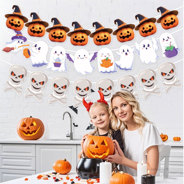 Halloween Skull/Pumpkin Banner Home Farmhouse Decorations Banner for ...