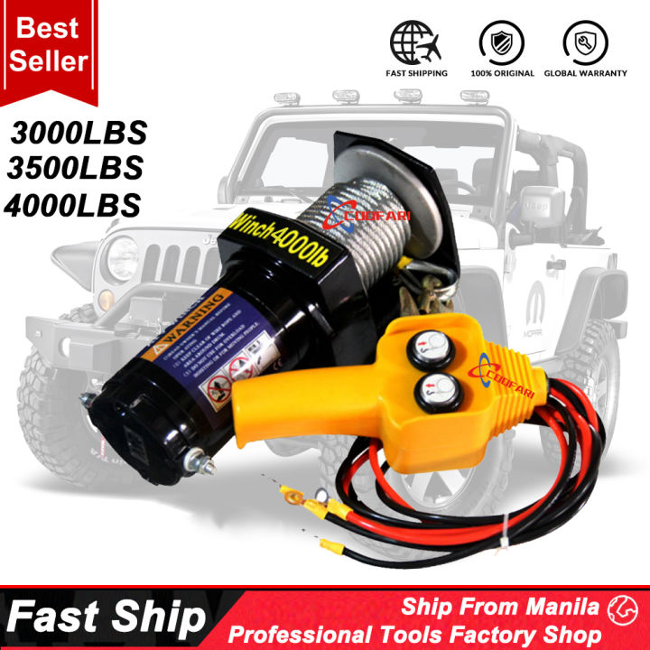 COOFARI HEAVY DUTY OFF ROAD PORTABLE ELECTRIC CAR WINCH 12V/ 24V 3000LBS 3500LBS 4500LBS | Lazada PH