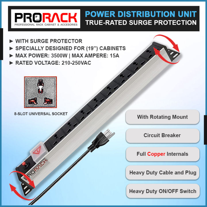 PRORACK 7 or 8 Slot Universal Socket True-Rated 3500W 15A Surge ...