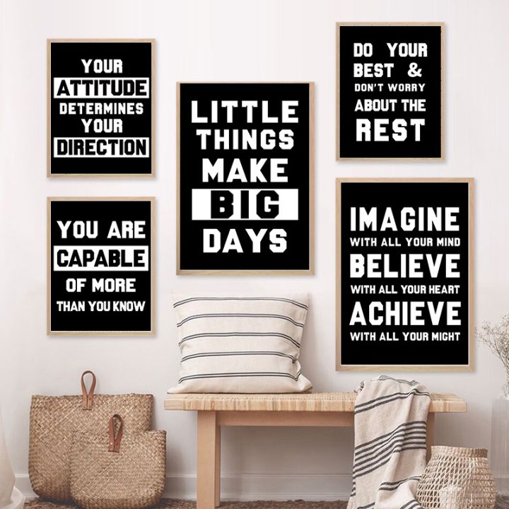 Black White Inspiring Quotes Canvas Painting Modern Wall Decorative ...