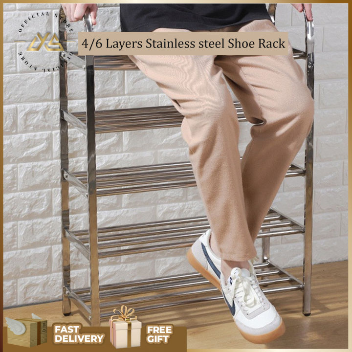 4 /6 LAYERS STAINLESS STEEL SHOE RACK WITH HANDLE INDOOR OUTDOOR RACK ...