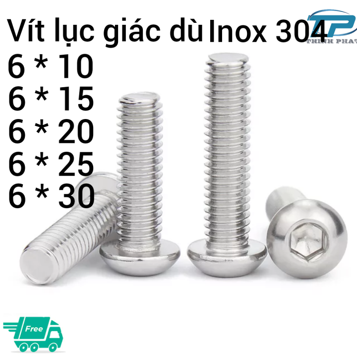20 con Vít M6 inox 304 lục giác dù ,tùy chọn kích thước phân loại chiều ...