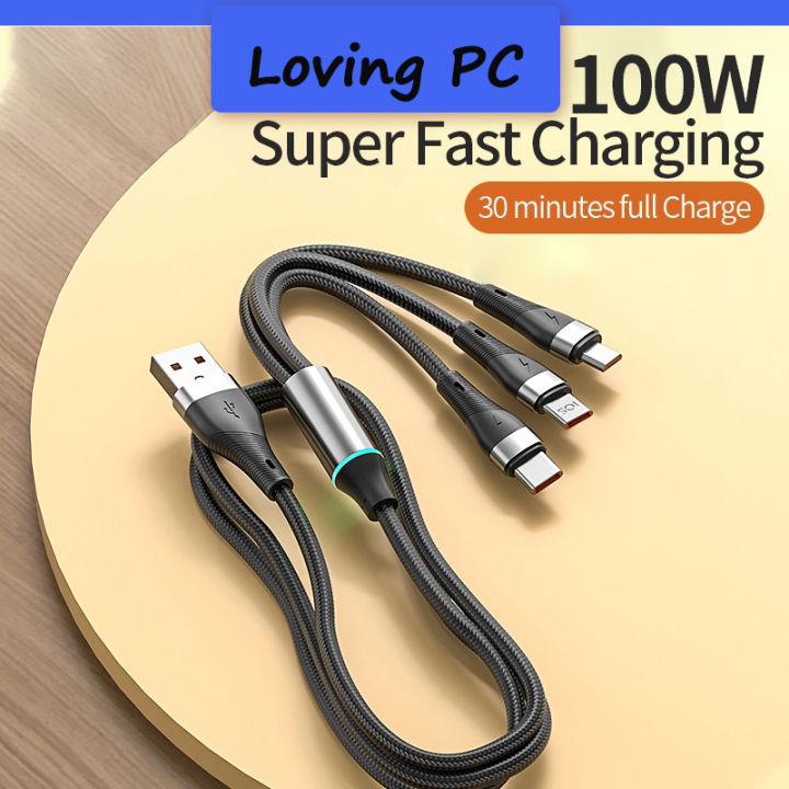 3 in 1 Super Fast Charger Cable 100W Charger Cable Micro Usb / Type-C ...