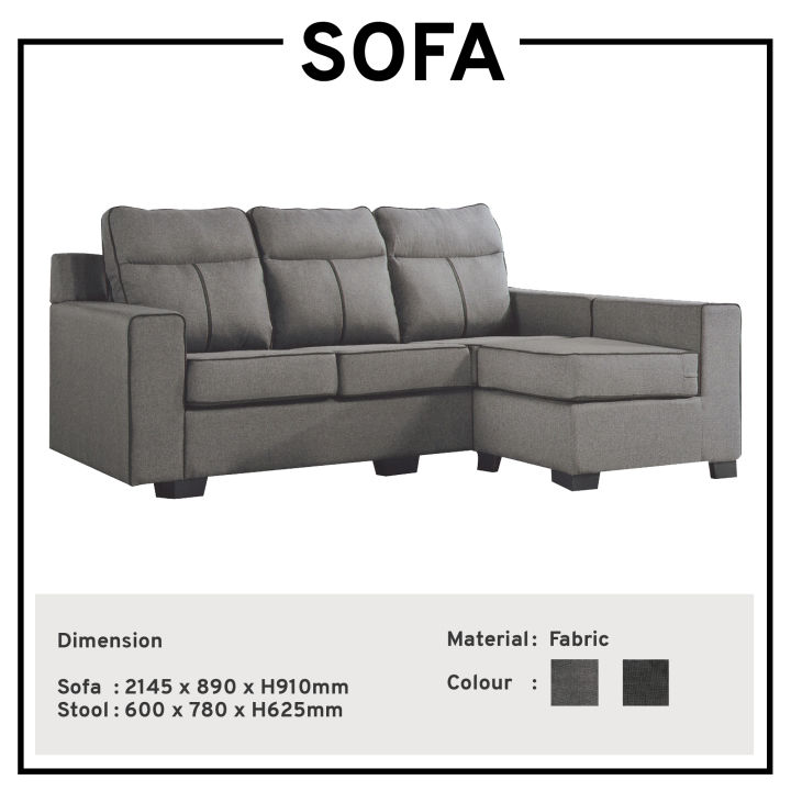 Sofa With Stool Fabric Sofa 3 Seater L Shape Sofa Grey Fabric Sofa ...