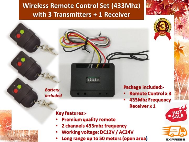 433Mhz 2 Channel Autogate Door Wireless Remote Control with 3 ...