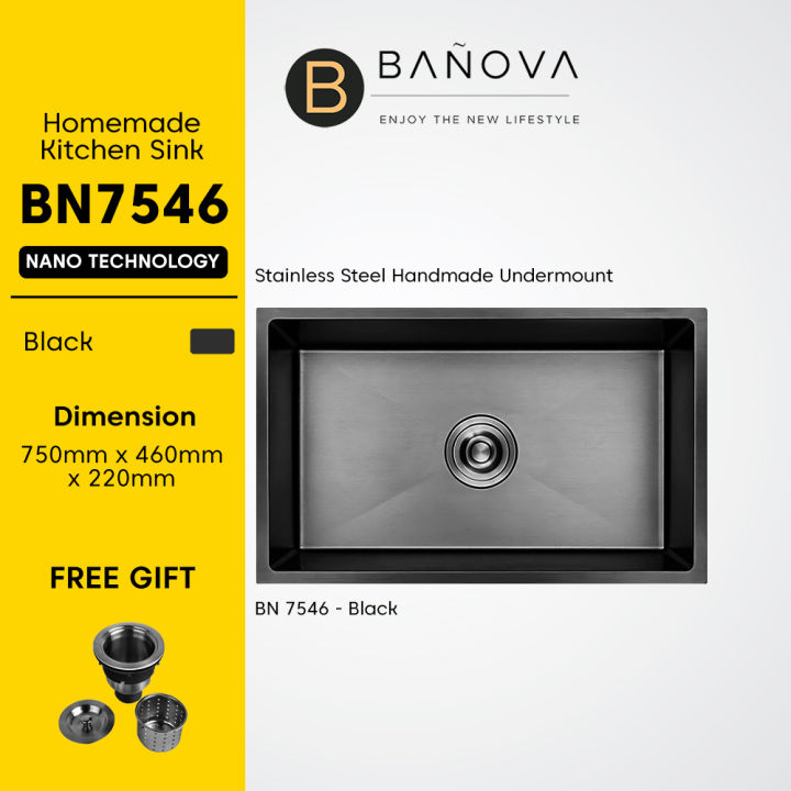 BANOVA Stainless Steel Handmade Undermount 1 Bowls Kitchen Sink (NANO ...
