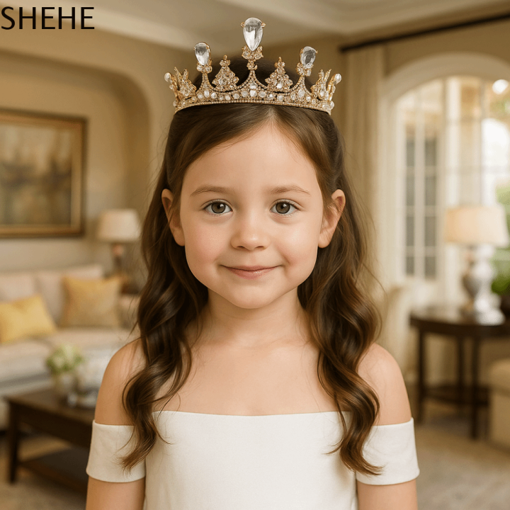 SHEHE สง่างาม มงกุฎคริสตัลสำหรับเด็กผู้หญิง หรูหรา ตกแต่ง มงกุฎวันเกิด ...
