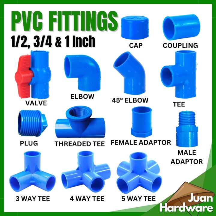 PVC Blue Fittings 1/2" 3/4" and 1 inch, Coupling Tee Elbow Plug Cap ...