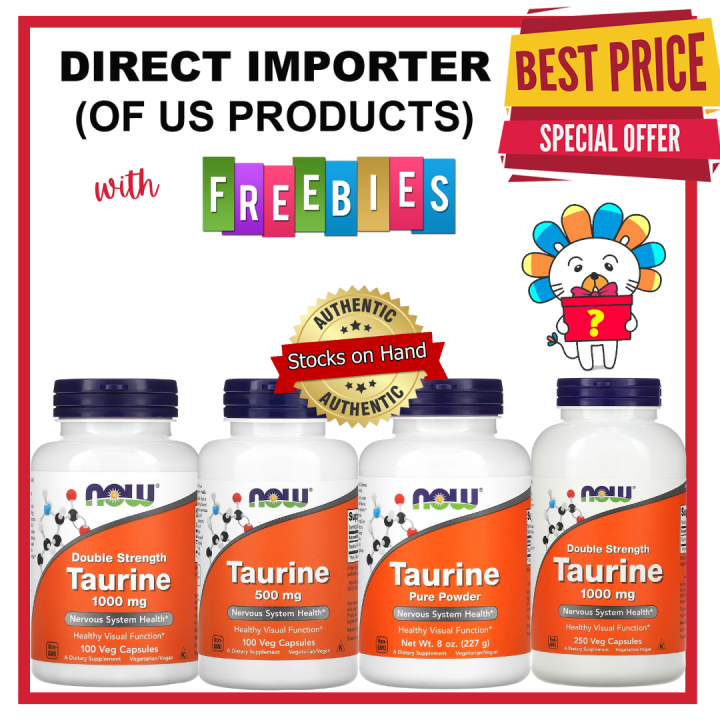 Now Taurine Double Strength 1000mg & Pure Powder 227g / 100 & 250 Veg ...