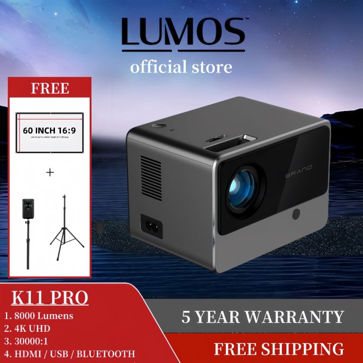 LUMOS K11 PRO Projector 8000 Lumens 1920×1080 4K UHD LED Build-in OS ...