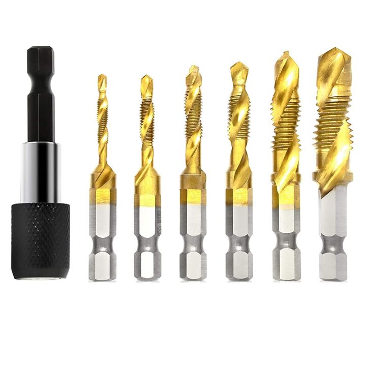 7Pcs Combination Drill and Tap Bit Set 3-In-1 Coated Screw Tapping Bit ...