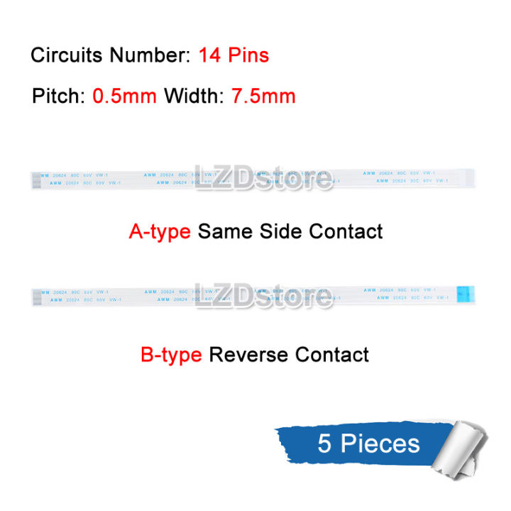 5pcs 14P Flat Flexible Cable FFC FPC Wire 14Pin 14Pins Pitch 0.5mm AWM ...