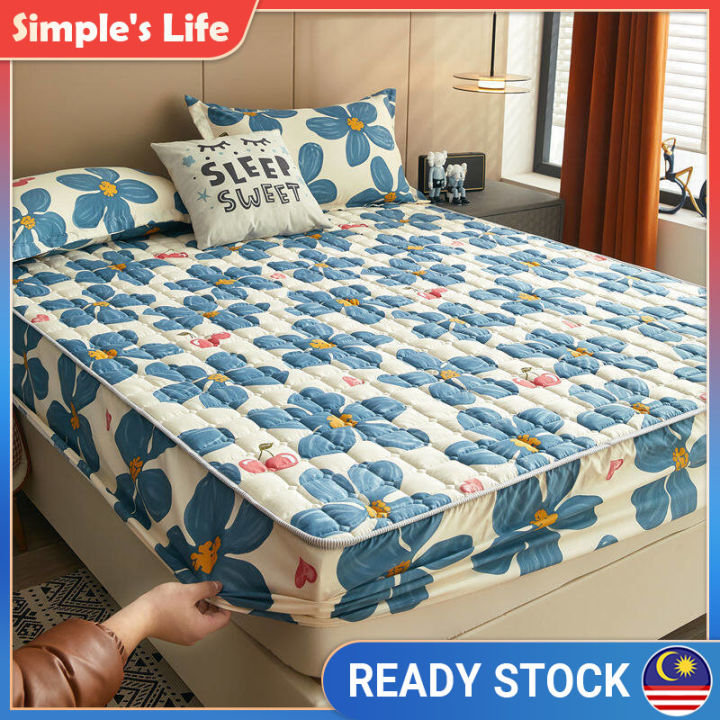 Mattress Protector Bed Sheet Queen Flower Cover Cadar Queen/Single ...
