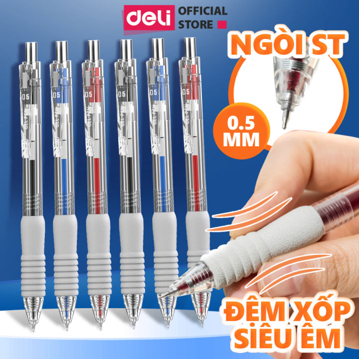 Bút Bi Nước Bút Gel Mực Bấm Deli Đệm Xốp Nhiều Màu Trơn Tru Ngòi 0.5mm ...
