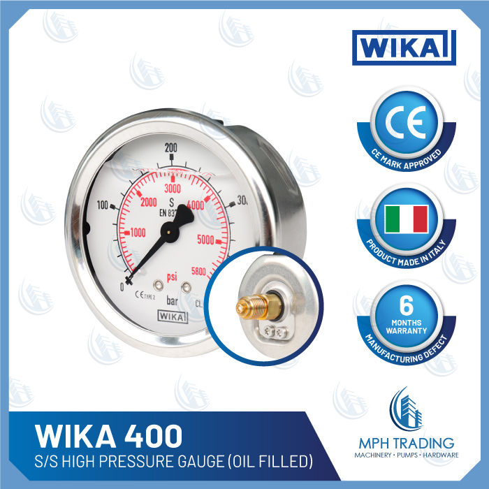 WIKA 400 Stainless Steel High Pressure Gauge 400 Bar Bottom /Rear (Oil Filled) | Lazada