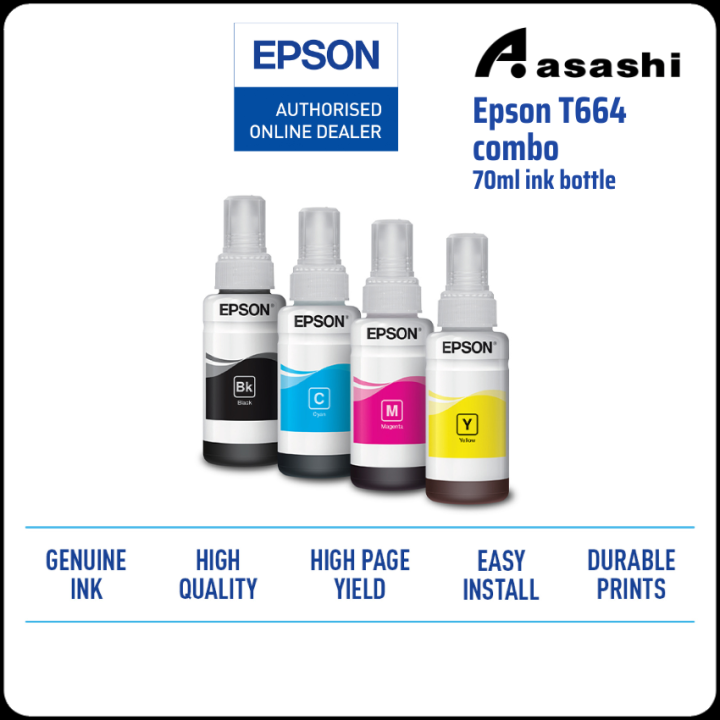 Epson T664 Black/ Cyan/ Magenta/ Yellow/ Black Twin Pack/ CMYK ink bottle Set of 4 Ink Bottle ...