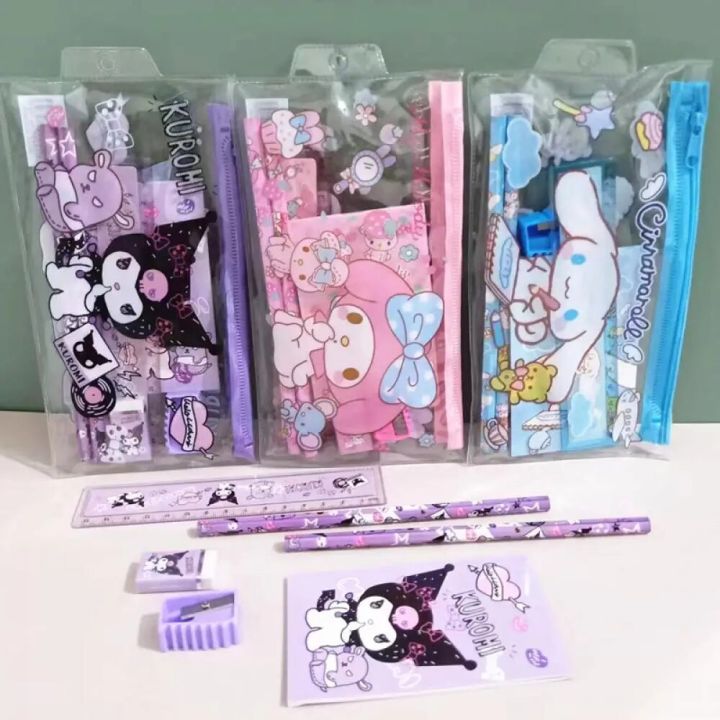 Anime Sanrio Melody Kuromi Stationery Set Cinnamoroll Student Cartoon ...