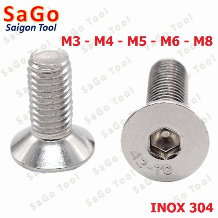 Ốc vít inox, bulong inox lục giác đầu bằng INOX 304 M3 M4 M5 M6 M8 10 ...