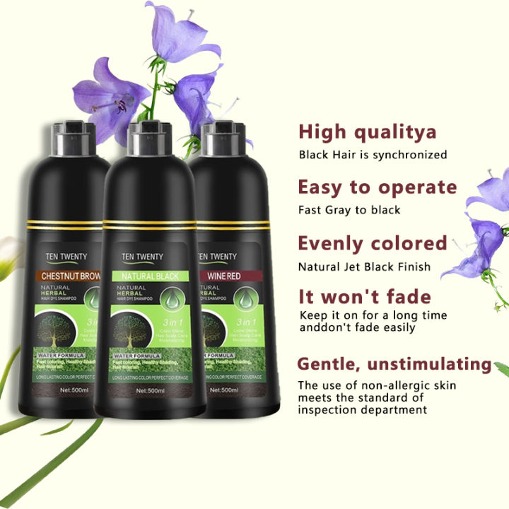 FDA TEN TWENTY 3-in-1 Natural Herbal Hair Dye Shampoo, Long-Lasting ...