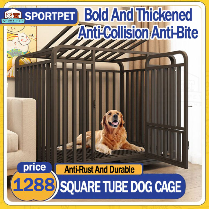 Square Tube Dog Cage Pet Cage Large Metal Dog Cage Crates with Bathroom ...