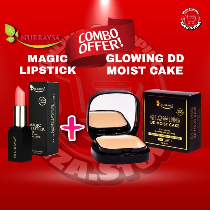 Kombo Set DDMC Glowing DD Moist Cake + Magic Lipstick with Marula Oil Nurraysa Ikut Darah Pink ...