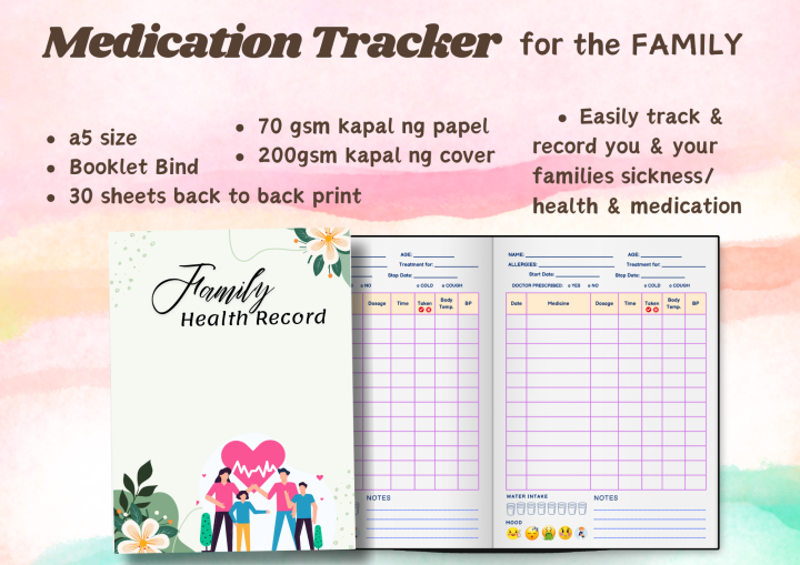 Medication Tracker Booklet Notebook - A5 size Health Sick Monitoring ...
